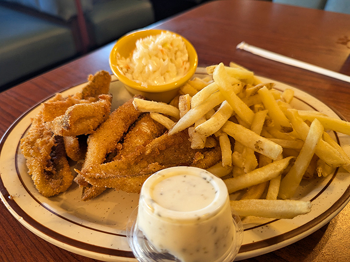 Lake Erie perch perfection&mdash;golden, crispy fillets that snap between your teeth, paired with fries that somehow stay crisp until the last bite.
