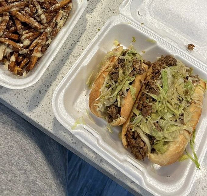 Behold the star of the show! Tender seasoned meat, fresh toppings, and that perfect bread&mdash;a cheesesteak that would make Philly natives do a double-take.