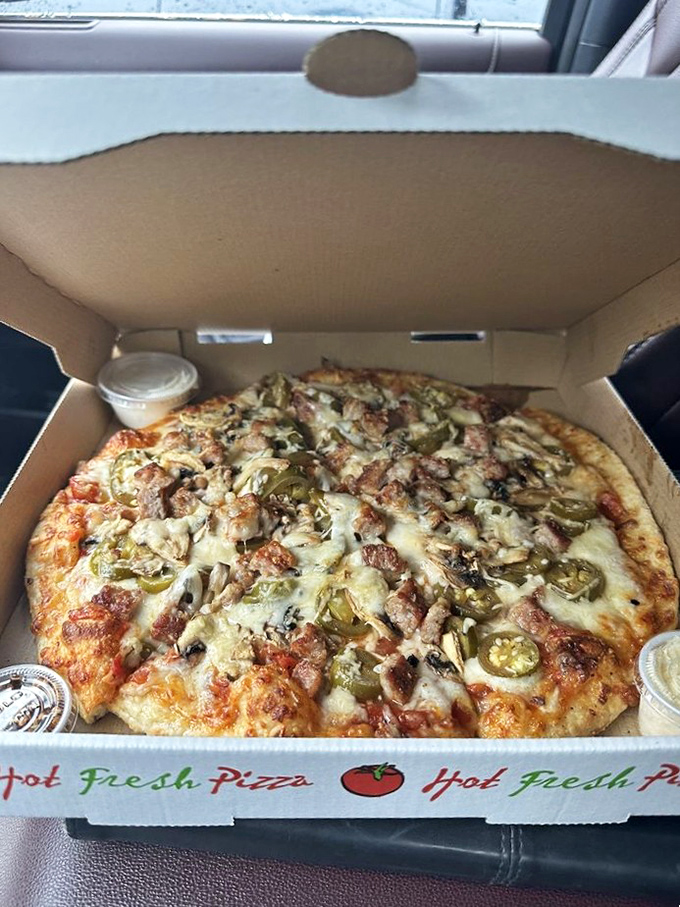 This isn't just pizza &ndash; it's a mountain-inspired masterpiece with jalape&ntilde;os, mushrooms and meat playing together like the world's tastiest jazz trio.