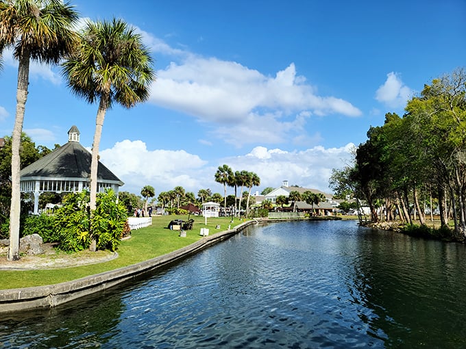 The gazebo at Crystal River invites contemplation alongside waters so serene they could lower your blood pressure just by looking at them.