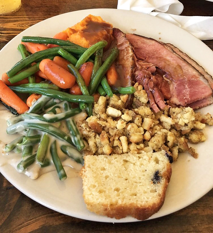 Sunday dinner with a Keys twist. When the ham comes this perfectly pink and the green beans this vibrant, you know someone's grandmother is in the kitchen.