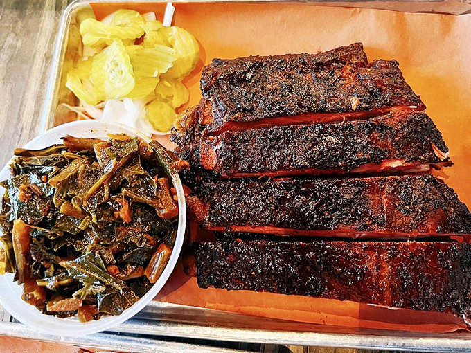 These pork ribs don't just have a smoke ring&mdash;they have a smoke halo. The kind of bark that makes tree trunks jealous.