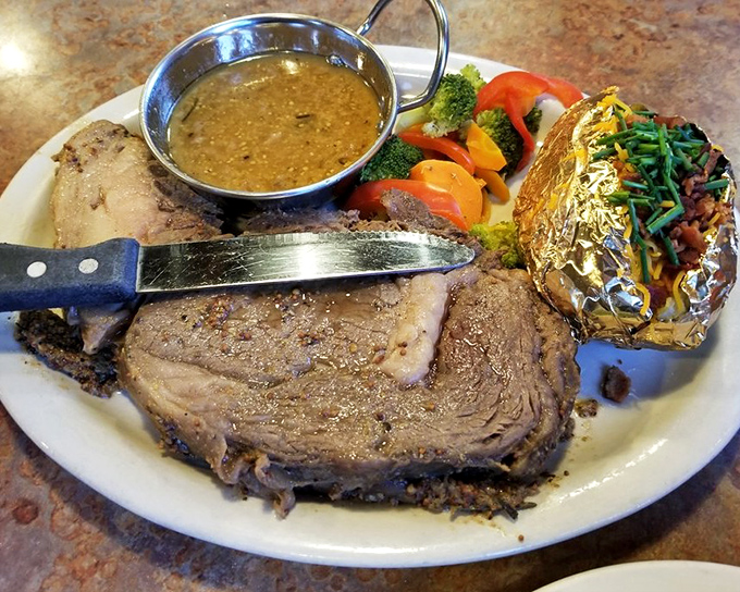 This prime rib arrives like a heavyweight champion &ndash; thick, juicy, and ready to knock you out.