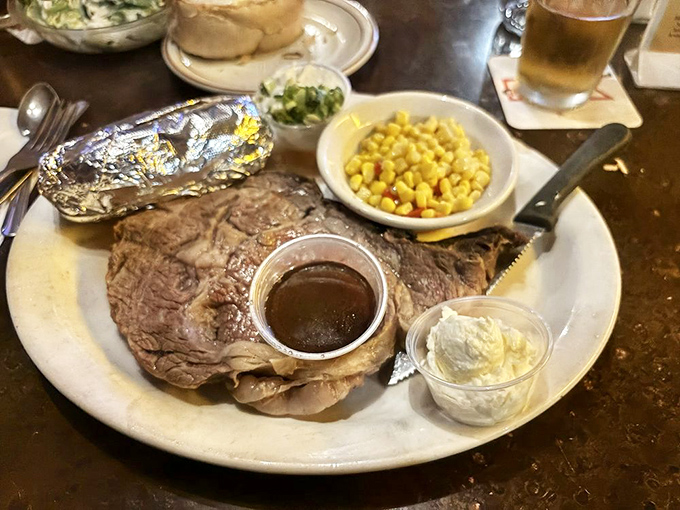 Prime rib that doesn't need a fancy steakhouse setting to shine. That au jus cup isn't just a condiment&mdash;it's liquid gold.