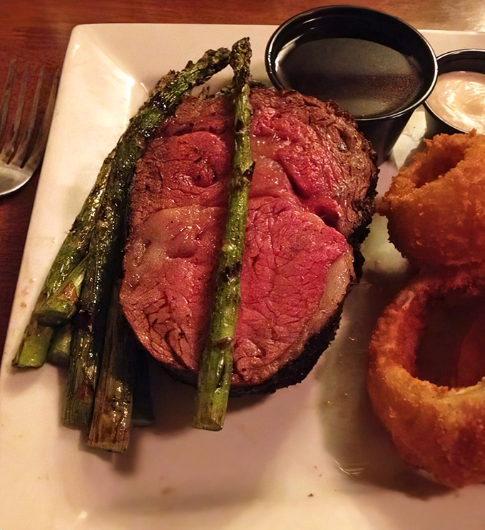 Prime rib so perfectly pink it could make a vegetarian weep. That au jus isn't a condiment&mdash;it's liquid gold.