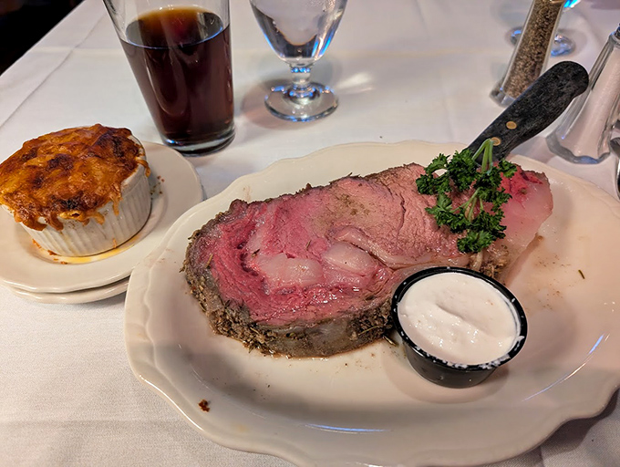 HOBNOB's legendary prime rib arrives in all its glory&mdash;perfectly pink, herb-crusted, with horseradish cream standing by for that sinus-clearing kick.