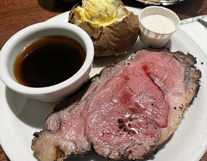 This prime rib isn't just cooked&mdash;it's honored. That perfect pink center surrounded by a seasoned crust is what meat dreams are made of.