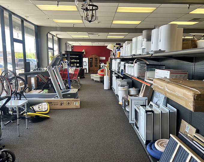 The appliance aisle: where refrigerators and treadmills stand shoulder to shoulder like odd couples at a reunion, waiting for their forever homes.