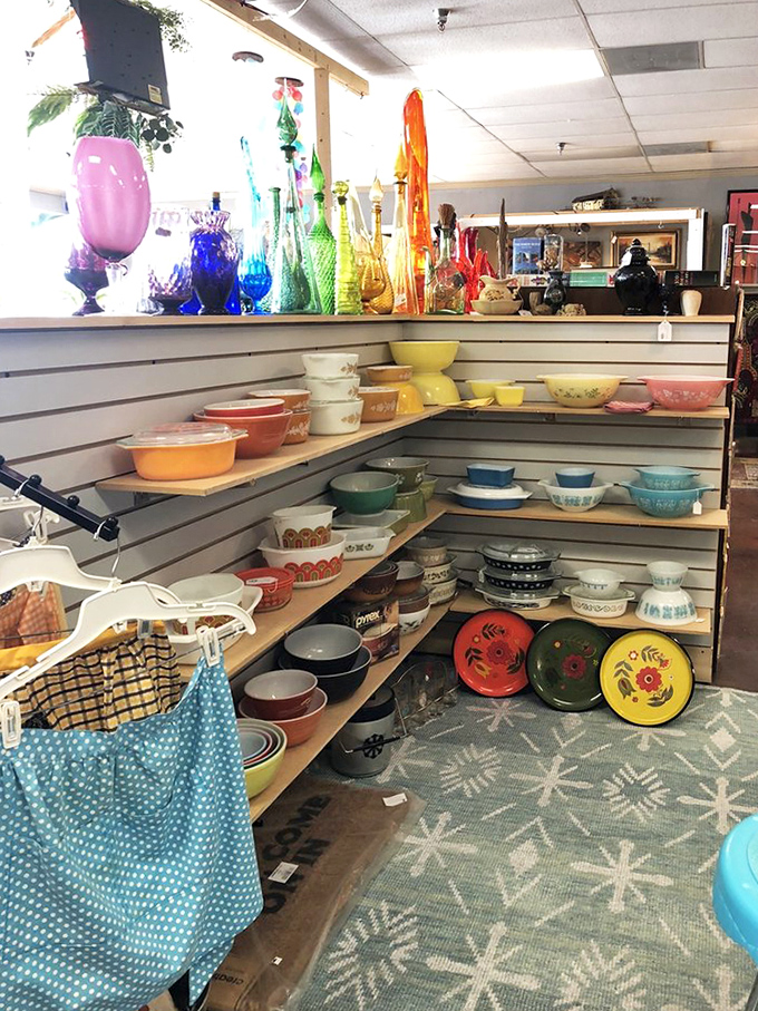 The Pyrex paradise where your grandmother's kitchen lives on. That turquoise Butterprint pattern still makes my heart skip a beat.