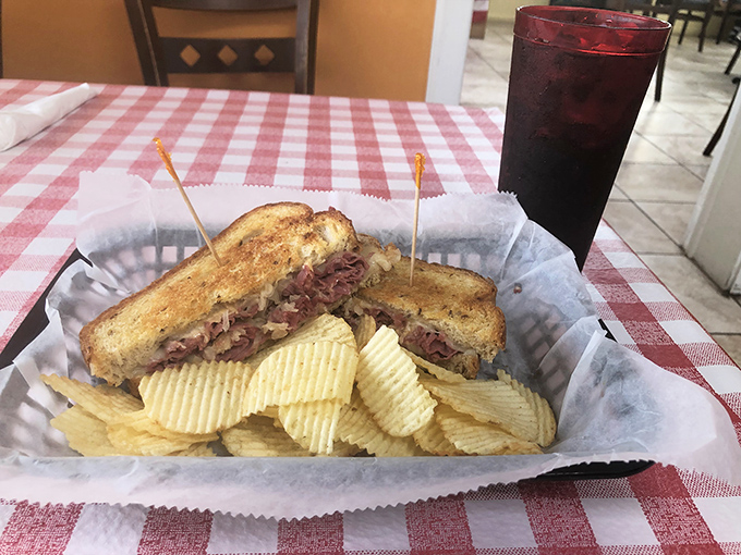 This Reuben isn't technically breakfast, but who's keeping score? Perfectly grilled with a mountain of corned beef that would make New York delis nod in respect.
