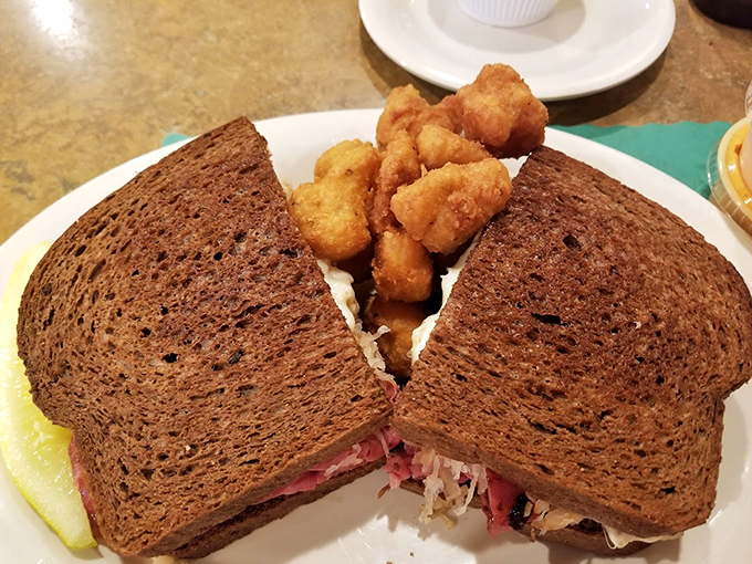 Behold the Reuben that launched a thousand return visits &ndash; perfectly grilled rye embracing corned beef perfection.