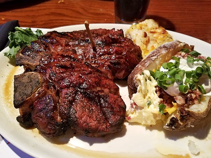 This isn't just a steak; it's a masterpiece with grill marks. The kind of ribeye that makes vegetarians question their life choices.