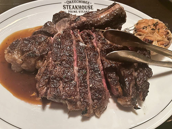 This isn't just a steak; it's a masterpiece of meat artistry. The kind of ribeye that makes vegetarians question their life choices.