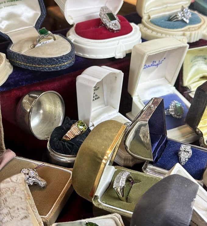 Tiny velvet boxes cradle decades of romance and style. Each vintage ring represents someone's special moment, now waiting for its next chapter.