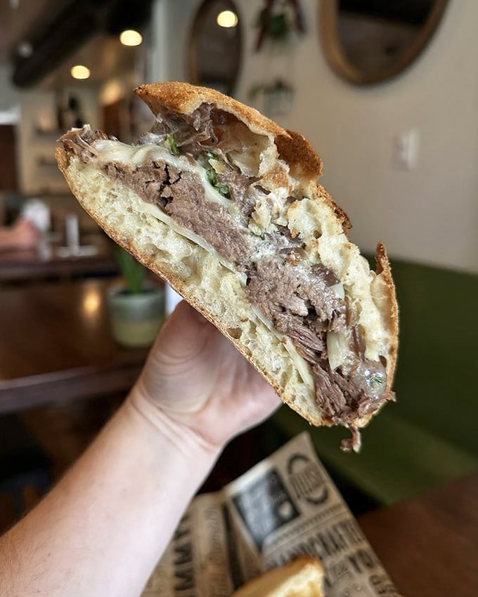Behold the star of the show&mdash;a roast beef sandwich that's architectural in its layering, with meat so tender it practically surrenders at first bite.