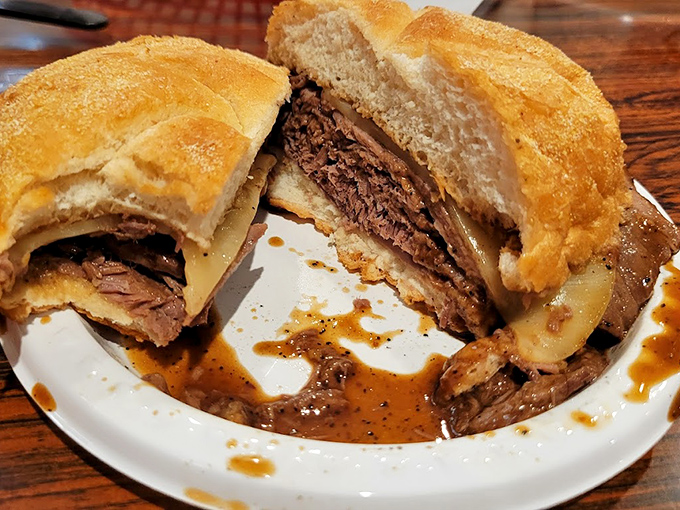 The legendary roast beef sandwich in all its glory&mdash;tender meat cascading with jus, nestled in a perfect roll. This isn't lunch; it's a Pennsylvania pilgrimage.