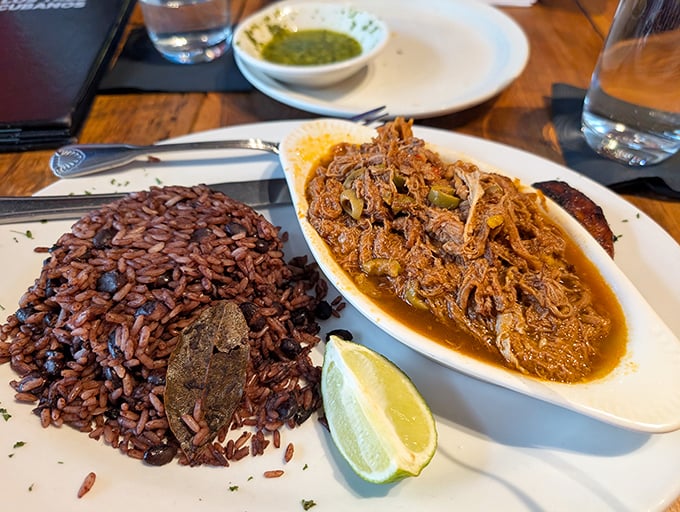 Ropa vieja&mdash;"old clothes" in Spanish&mdash;might be an unfortunate name, but there's nothing unfortunate about this tender, sauce-soaked beef alongside moros y cristianos.