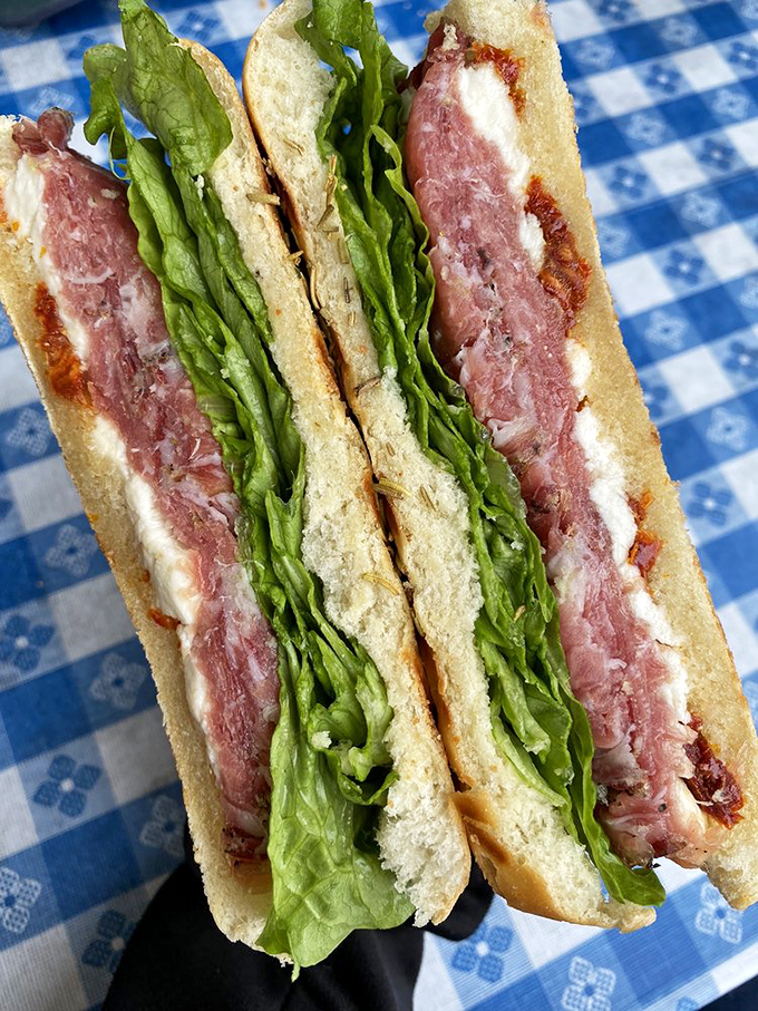Layer upon layer of thinly sliced perfection nestled between crusty bread&mdash;this isn't just a sandwich, it's architecture you can eat.