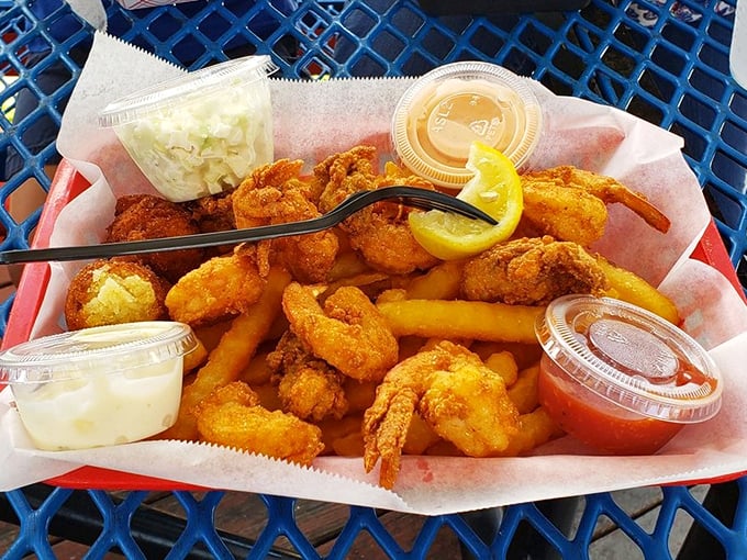 Golden-fried shrimp and fries served in a basket &ndash; sometimes the simplest pleasures are the most profound culinary experiences.