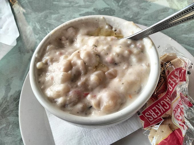 The legendary seafood chowder in all its glory&mdash;creamy, chunky, and packed with treasures from the sea that would make Neptune himself jealous.