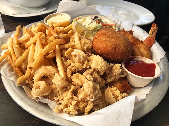 Fried seafood nirvana on a plate. When calories don't count because you're too busy making happy noises.