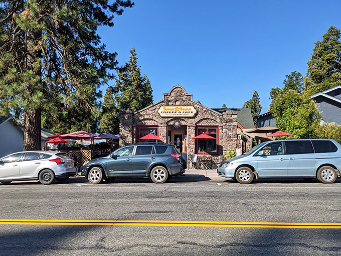 Seven Suns Cafe, where the stone exterior promises permanence and the coffee promises you'll actually want to get out of bed.
