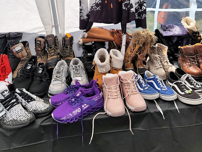 Footwear fantasies line up for inspection. From hiking boots ready for Shenandoah trails to purple sneakers that practically shout "personality," there's a sole for every soul.
