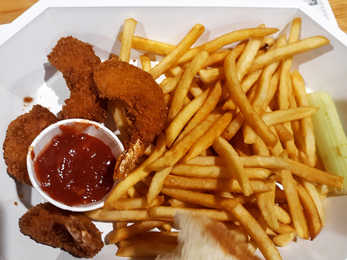 Golden-brown shrimp that would make coastal chefs jealous, served with a mountain of crispy fries. Who needs an ocean when you've got New Riegel?