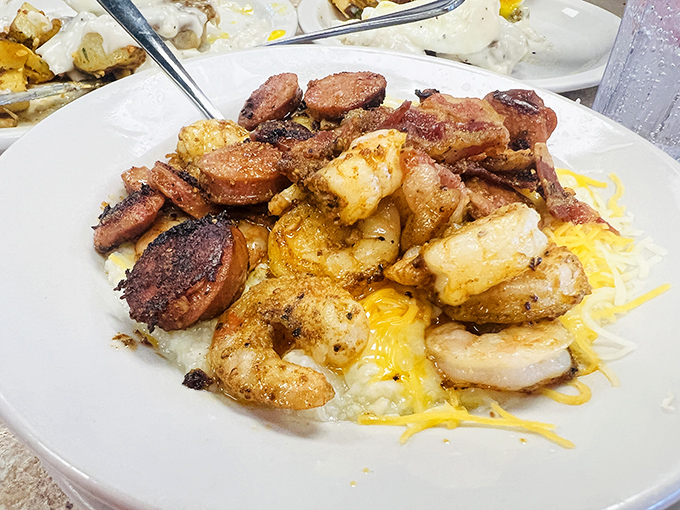 Shrimp and grits that could make a Southerner weep with joy. Those plump shrimp and creamy grits are having a romance for the ages.