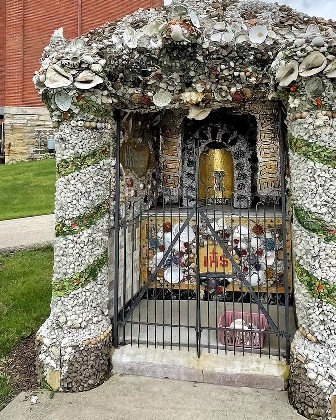 Holy Ghost Shrine gleams with shells, pottery, and glassware&mdash;the ultimate example of "one person's junk drawer is another's masterpiece."