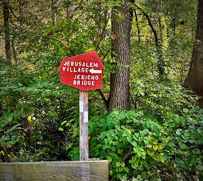 Even the directional signs embrace vintage charm. This wooden pointer has probably guided more lost travelers than Google Maps ever will.