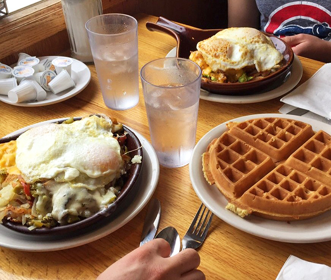 Behold the skillet in all its glory&mdash;a mountain of potatoes, eggs, and fillings that could sustain you through a Chicago winter or at least until dinner.