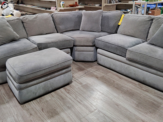 Sectional sofas that could tell stories&mdash;if only they could talk. This plush gray number could transform your living room for a fraction of retail.