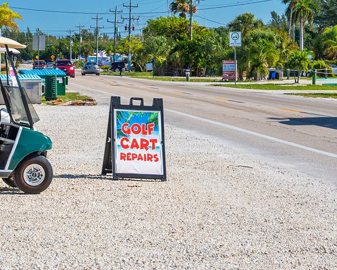 Golf cart repairs in paradise? When your island is small enough that golf carts become legitimate transportation, you know you've found the slow lane.