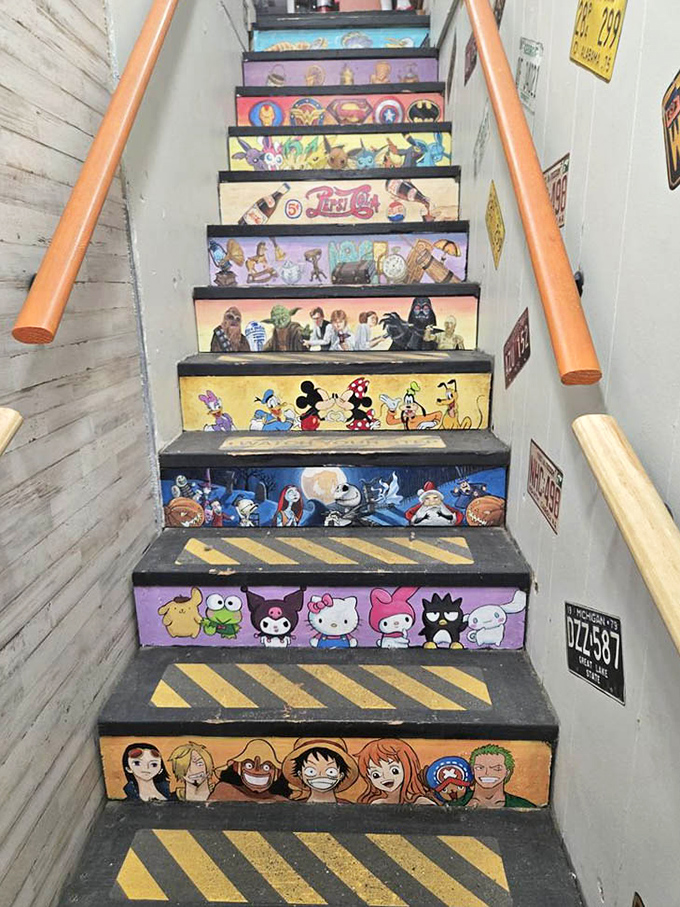 Stairway to nostalgia heaven! Each step celebrates beloved characters from our collective childhood, making the journey upstairs as delightful as the destination.