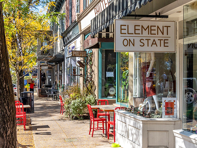 Element on State exemplifies Kennett's shopping charm&mdash;those red chairs aren't just seating, they're invitations to slow down and savor the moment.