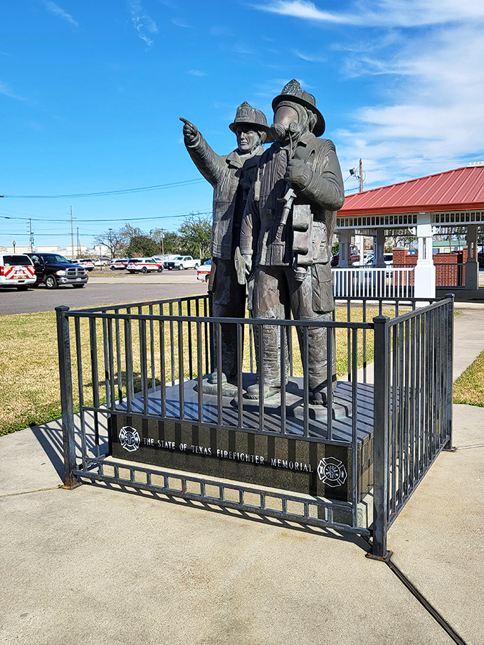 Two bronze heroes forever watching over their community - the ultimate buddy cop movie in statue form.