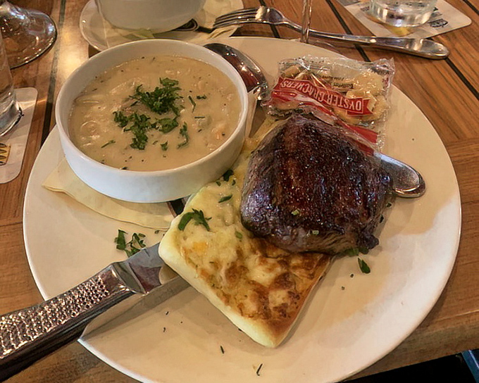 Not just a steak sandwich&mdash;a masterclass in simplicity. Perfectly seared beef meets toasted bread with a side of life-affirming soup.