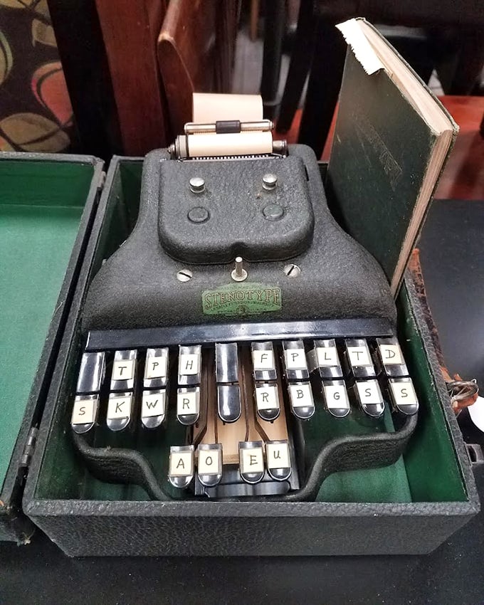 Before smartphones and laptops, this vintage stenotype machine captured words at lightning speed. Now it captures imaginations as retro office decor.