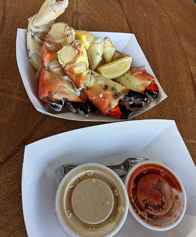 Stone crab claws arrive like nature's perfect appetizer&mdash;no fancy garnishes needed when the ocean delivers something this sweet and succulent.