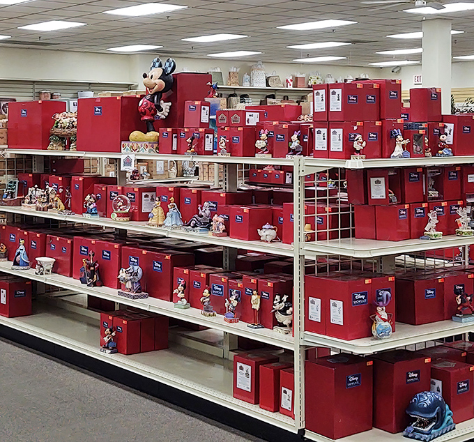 Disney collectibles line the shelves in their signature red boxes&mdash;proof that some childhood joys never lose their magic, even at adult prices. 