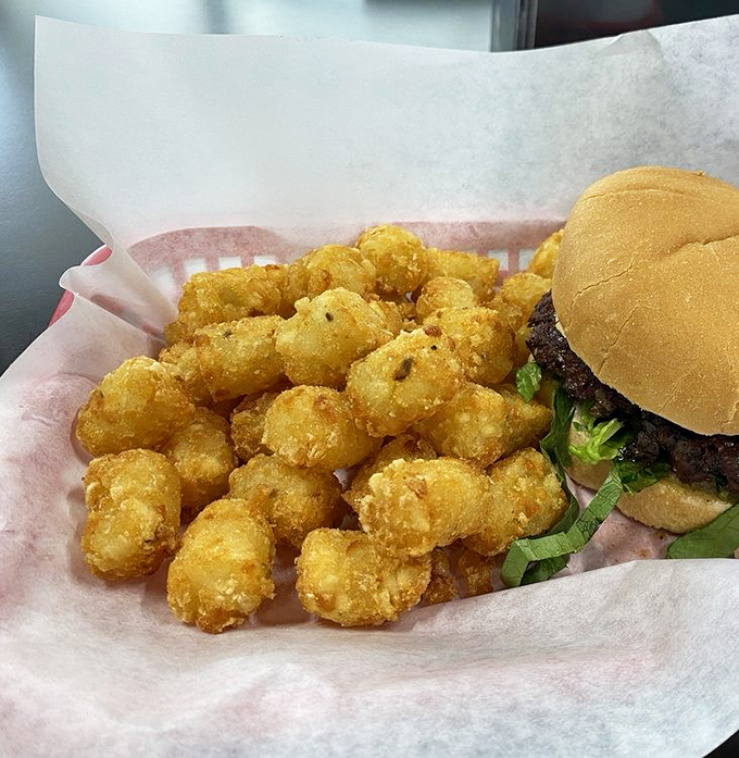 Golden-brown tater tots that crunch like autumn leaves, with a pillowy interior that would make memory foam jealous.