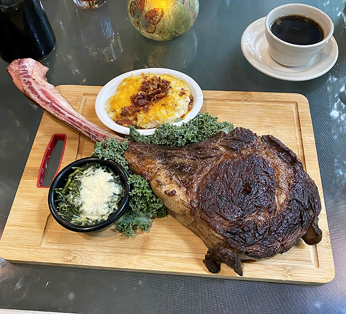 Not all heroes wear capes, but some steaks do wear bone handles. This tomahawk could make Fred Flintstone weep with joy.