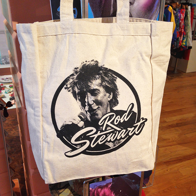 Rod Stewart's face on canvas isn't just a tote bag—it's a portable declaration that your musical taste peaked when radio stations still mattered.