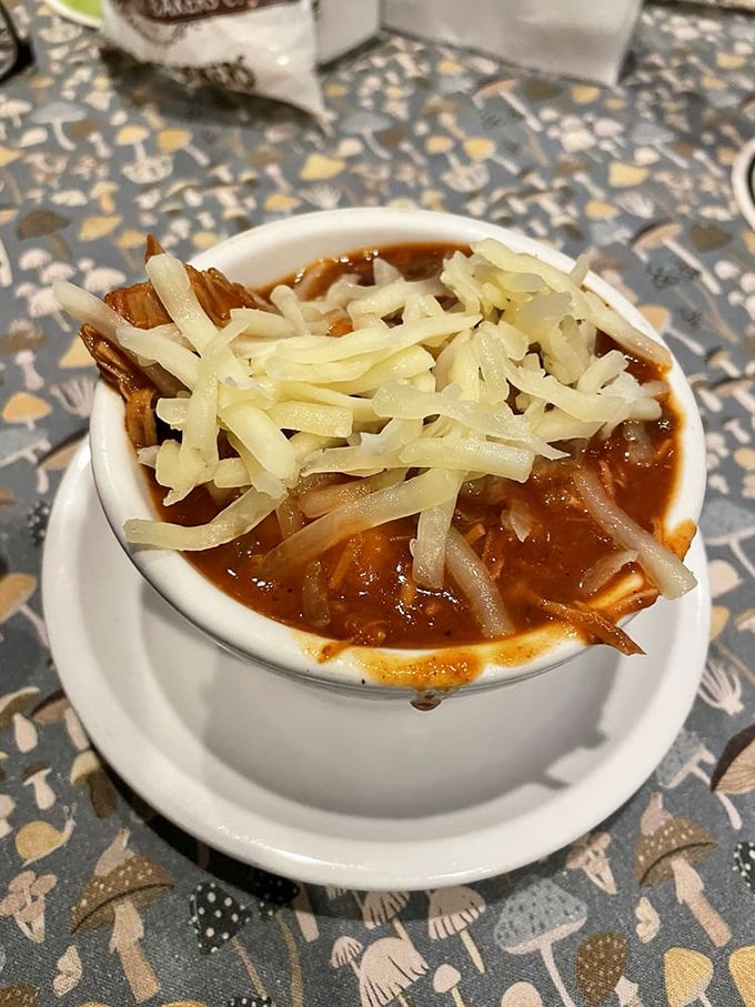 This isn't just turkey chili&mdash;it's a warm hug in a bowl, topped with melted cheese that stretches dramatically with each spoonful. 