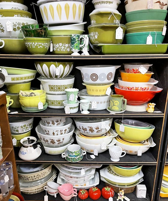 Pyrex paradise! The colors alone are a time machine to grandma's kitchen, where food somehow tasted better from these avocado-green dishes.