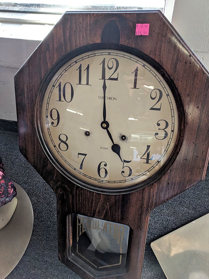 Time literally stands still at this vintage Verichron wall clock, waiting for someone to take it home and wind up a new chapter in its life.