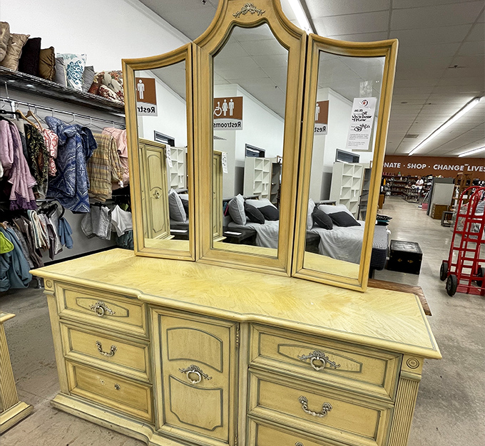 A French provincial dresser that whispers tales of elegant dinner parties past. Just add a modern touch and voil&agrave;&mdash;instant character for any bedroom.