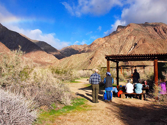 Desert picnic perfection. When the mountains provide better backdrop than any restaurant mural ever could.