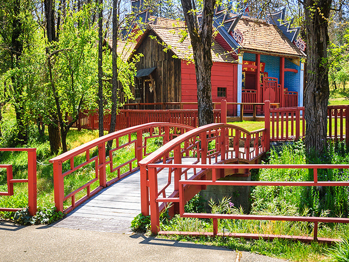 The vibrant Joss House State Historic Park stands as California's oldest continuously used Chinese temple, a splash of cultural brilliance amid the pines.
